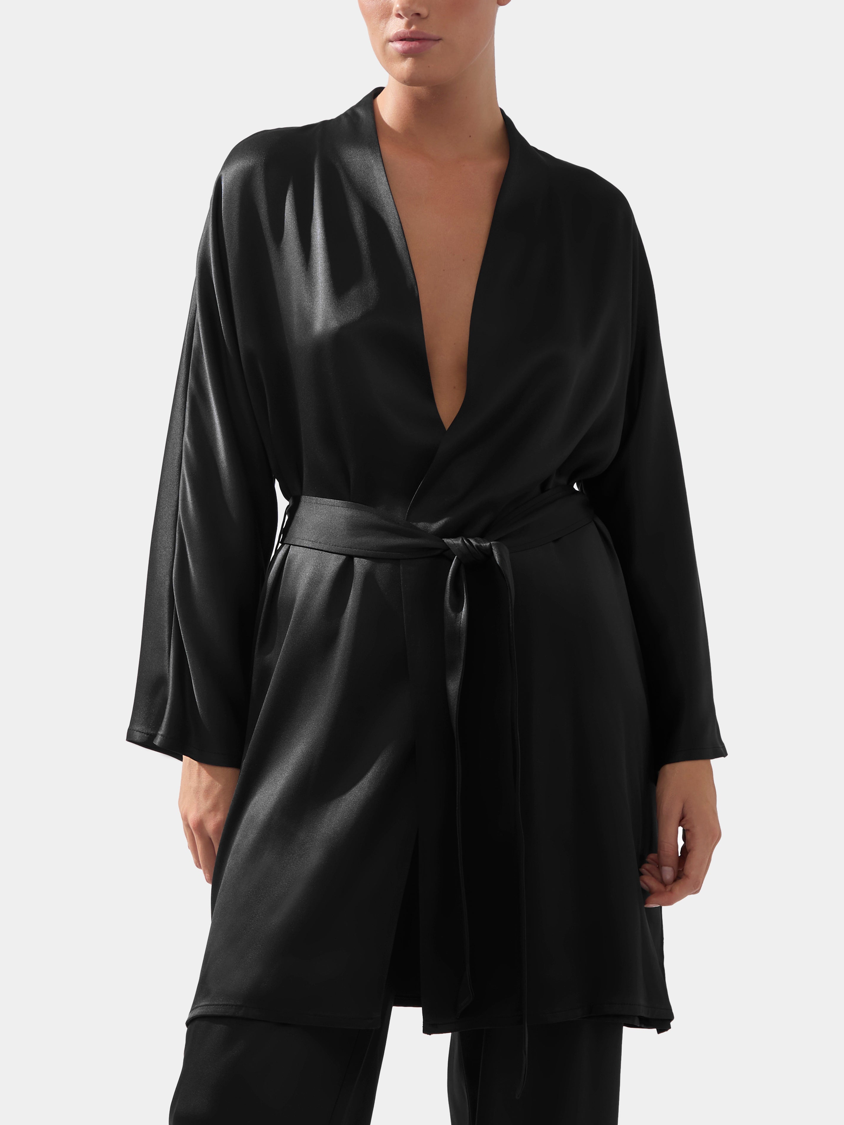 Navy Silk Long Robe by Dusan | ABASK UK