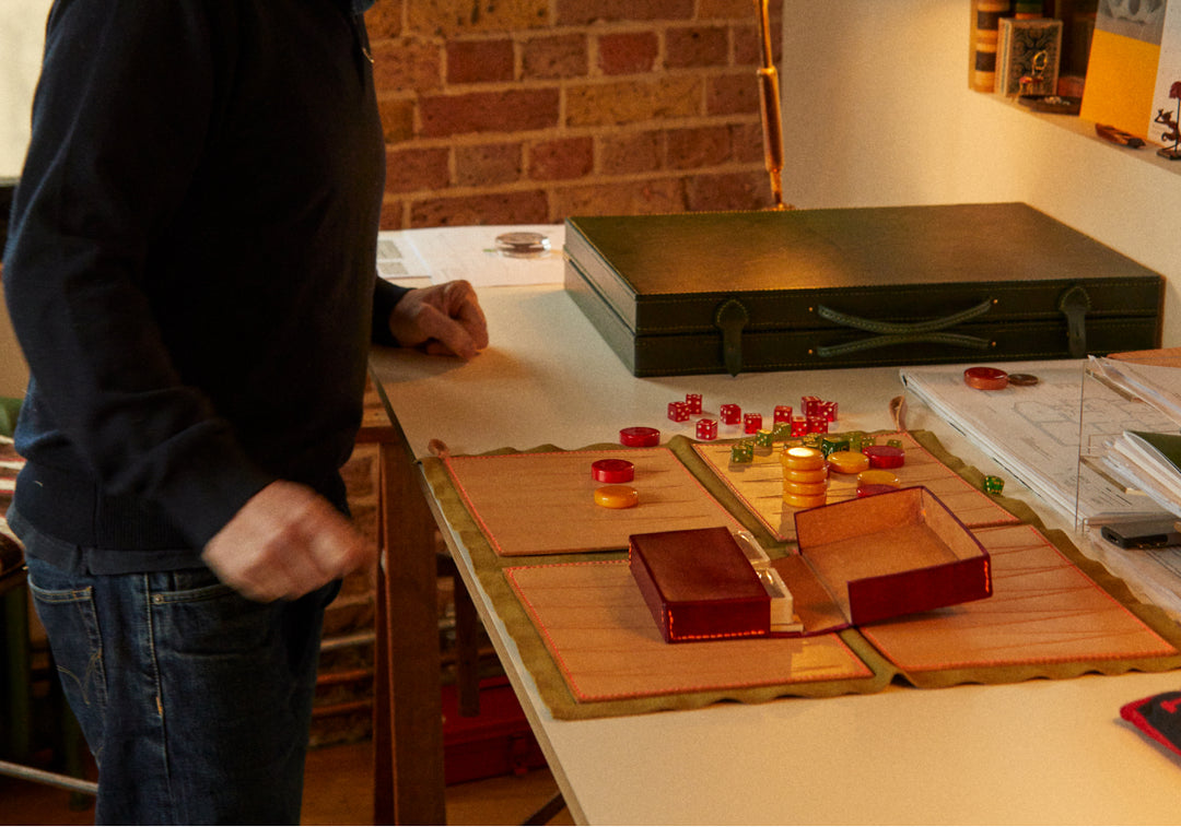 Yellow Wood and Leather Backgammon Set by Nick Plant | ABASK