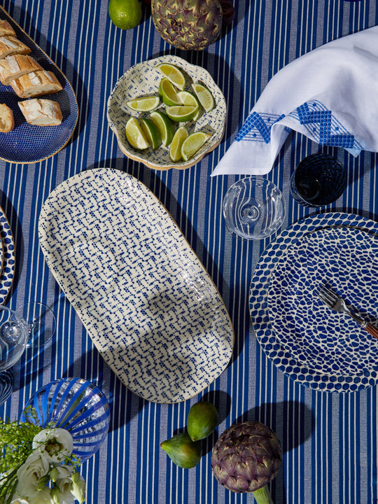 Blue Hand-Printed Ceramic Small Canape Platter by Terrafirma Ceramics ...