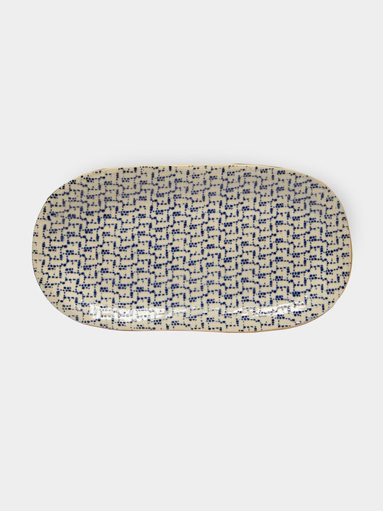 Blue Hand-Printed Ceramic Small Canape Platter by Terrafirma Ceramics ...