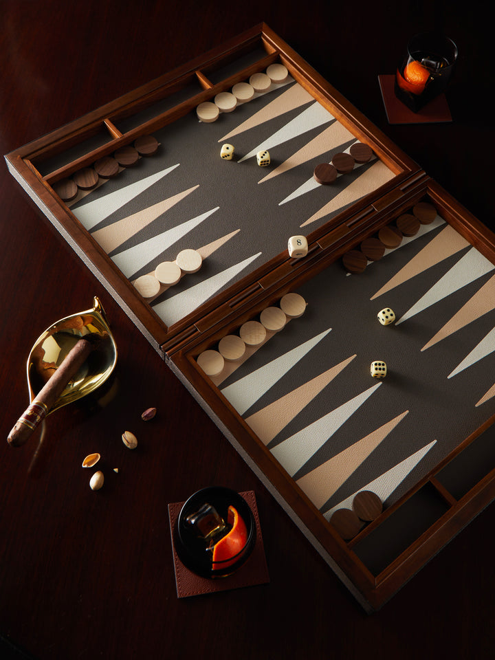 Brown Leather Backgammon Set by Giobagnara | ABASK US