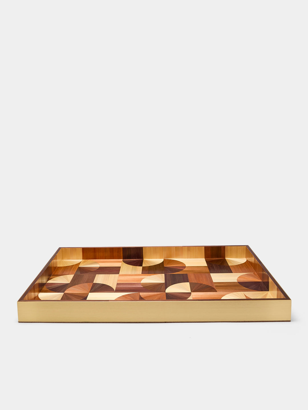 Brown 60s Rye Straw Inlay Wood Tray (17.5in/45cm) by Ruda Studio | ABASK