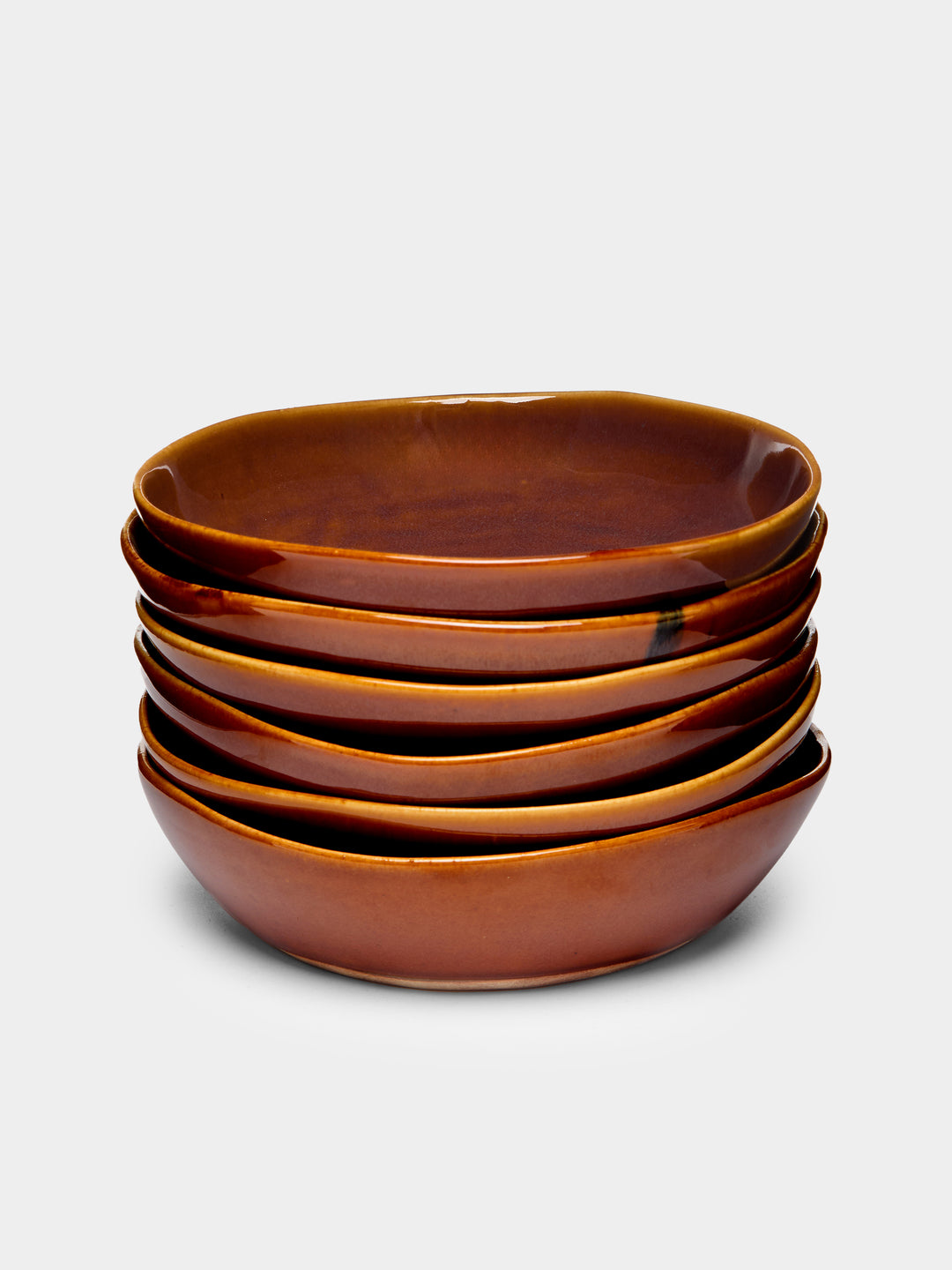 Brown Hand-Glazed Ceramic Large Breakfast Bowls (Set of 6) by Mervyn ...