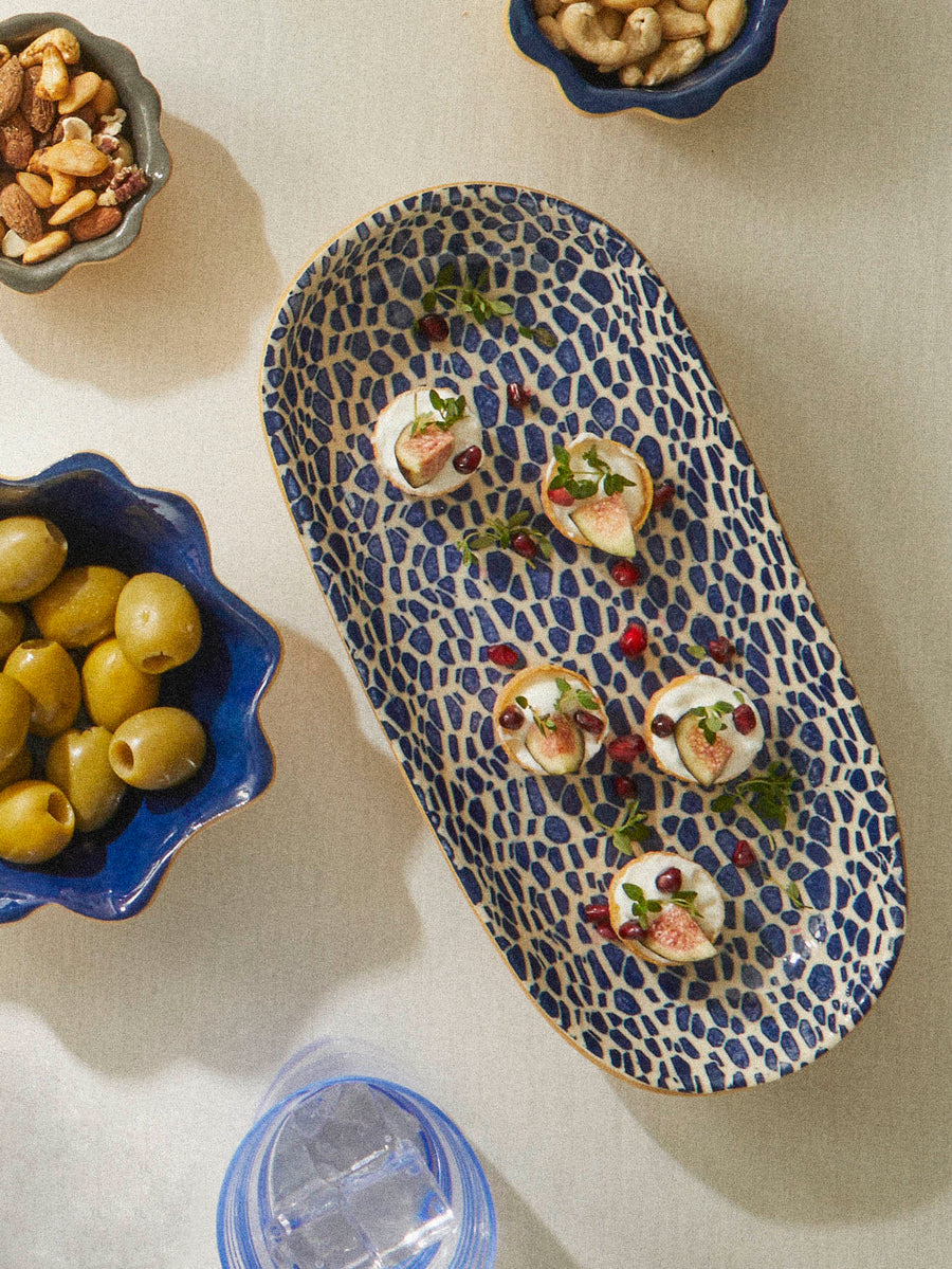 Blue Hand-Printed Ceramic Small Canape Platter by Terrafirma Ceramics ...