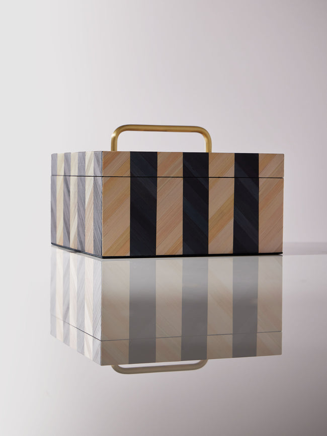 Brown Weave Rye Straw Inlay Wood Box by Ruda Studio | ABASK US