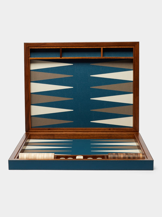 Blue Leather Backgammon Set by Giobagnara | ABASK