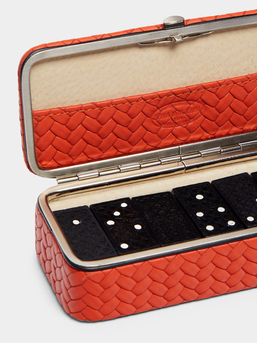 Orange Woven Leather Dominoes Set by F. Hammann | ABASK