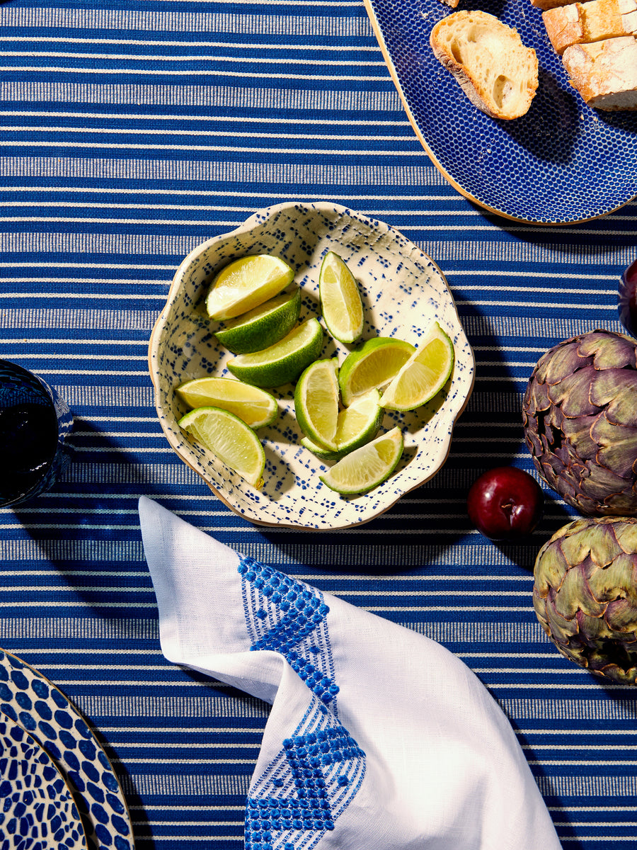 Blue Hand-Printed Ceramic Medium Scalloped Bowl by Terrafirma Ceramics ...