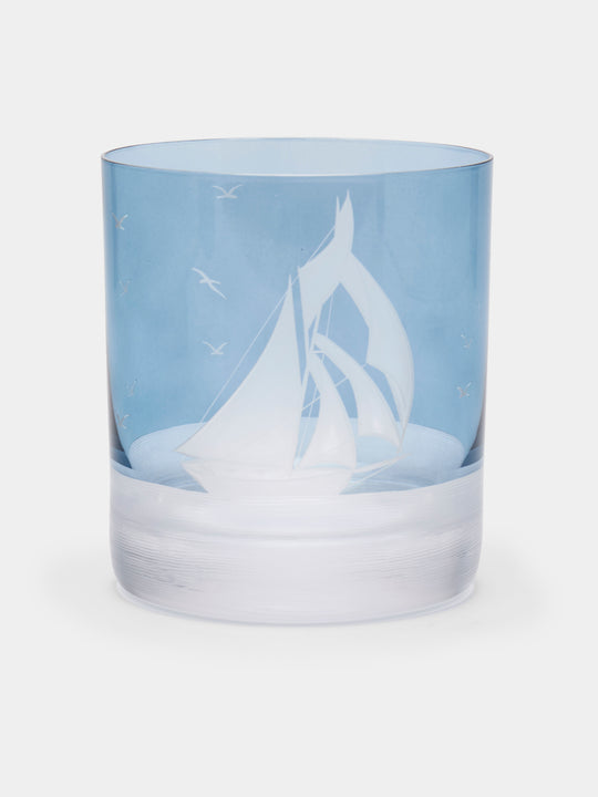 Blue Fizzy Hand-Blown Murano Glass Tumbler by Giberto | ABASK US