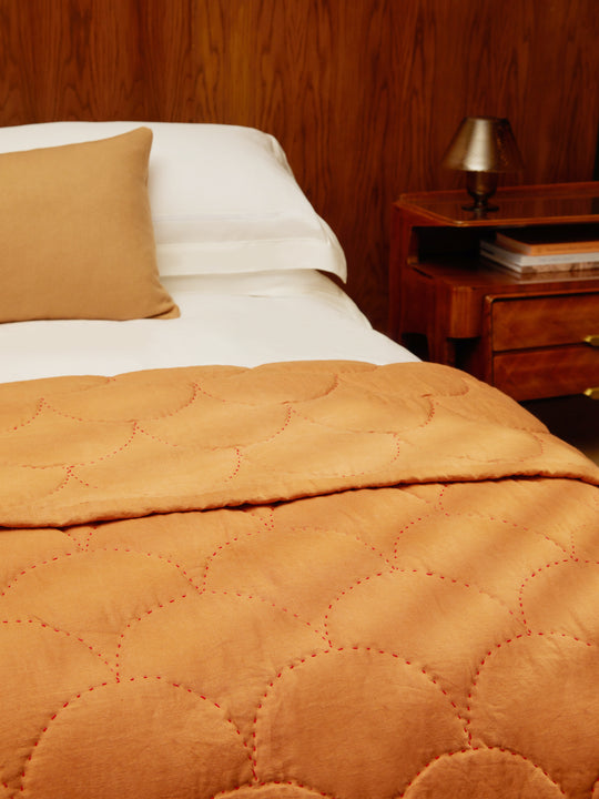 Mustard Yellow Hand-Embroidered Linen Quilt by Tuck It In | ABASK US