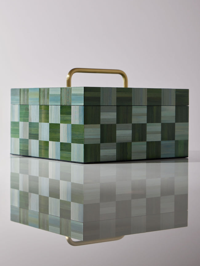 Brown Weave Rye Straw Inlay Wood Box by Ruda Studio | ABASK US