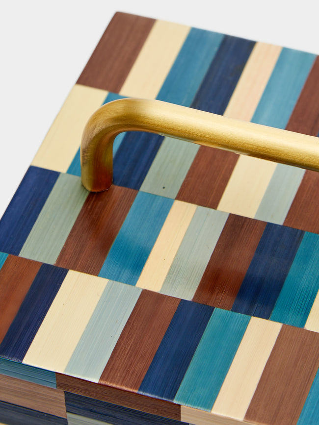 Brown Subway Weave Rye Straw Inlay Wood Box by Ruda Studio | ABASK UK