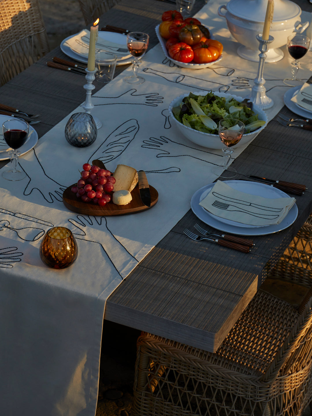 Beige A Lot of Hands Hand-Embroidered Linen Table Runner (118in/3m) by ...