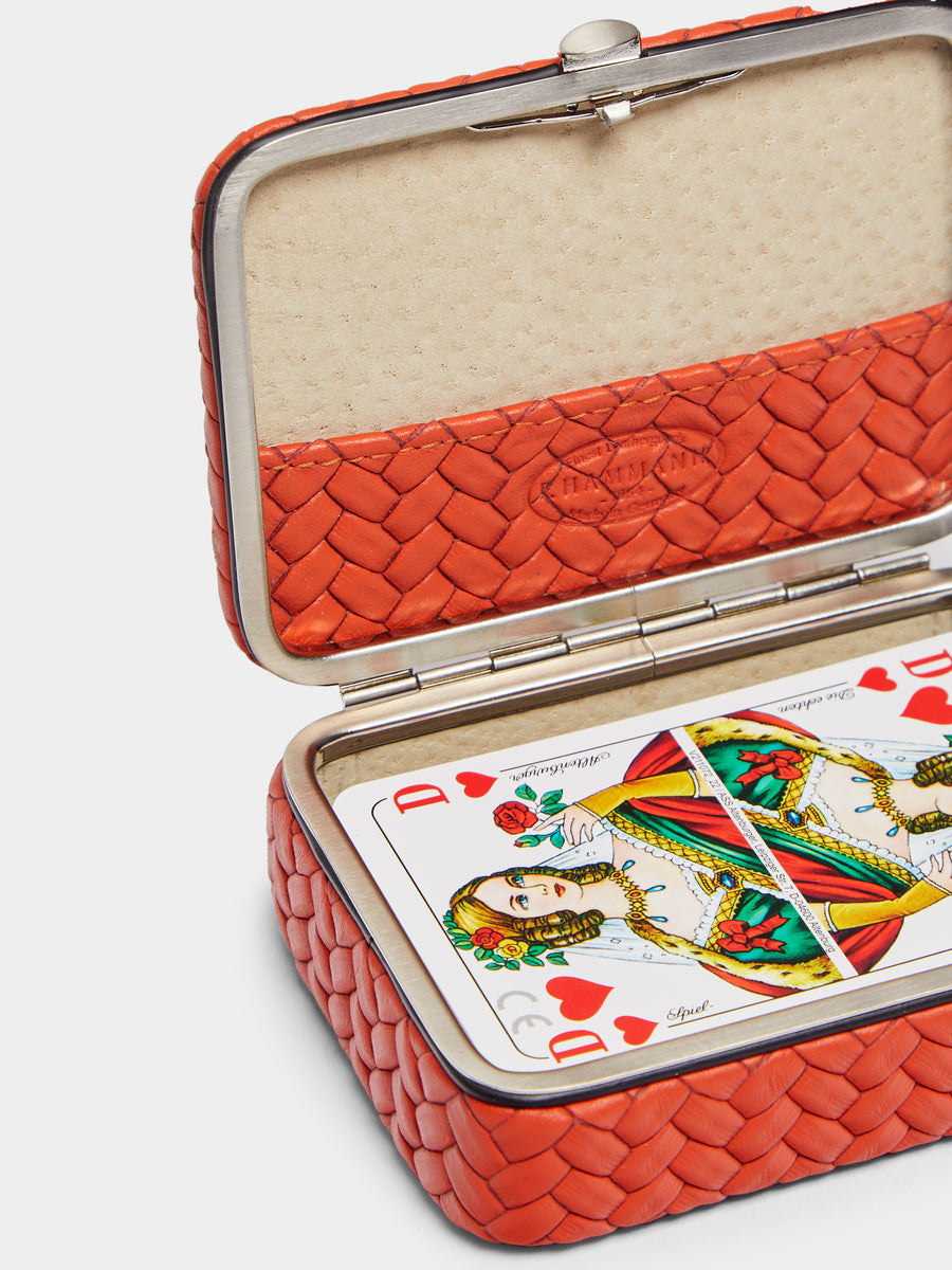 Orange Woven Leather Playing Cards Set by F. Hammann | ABASK