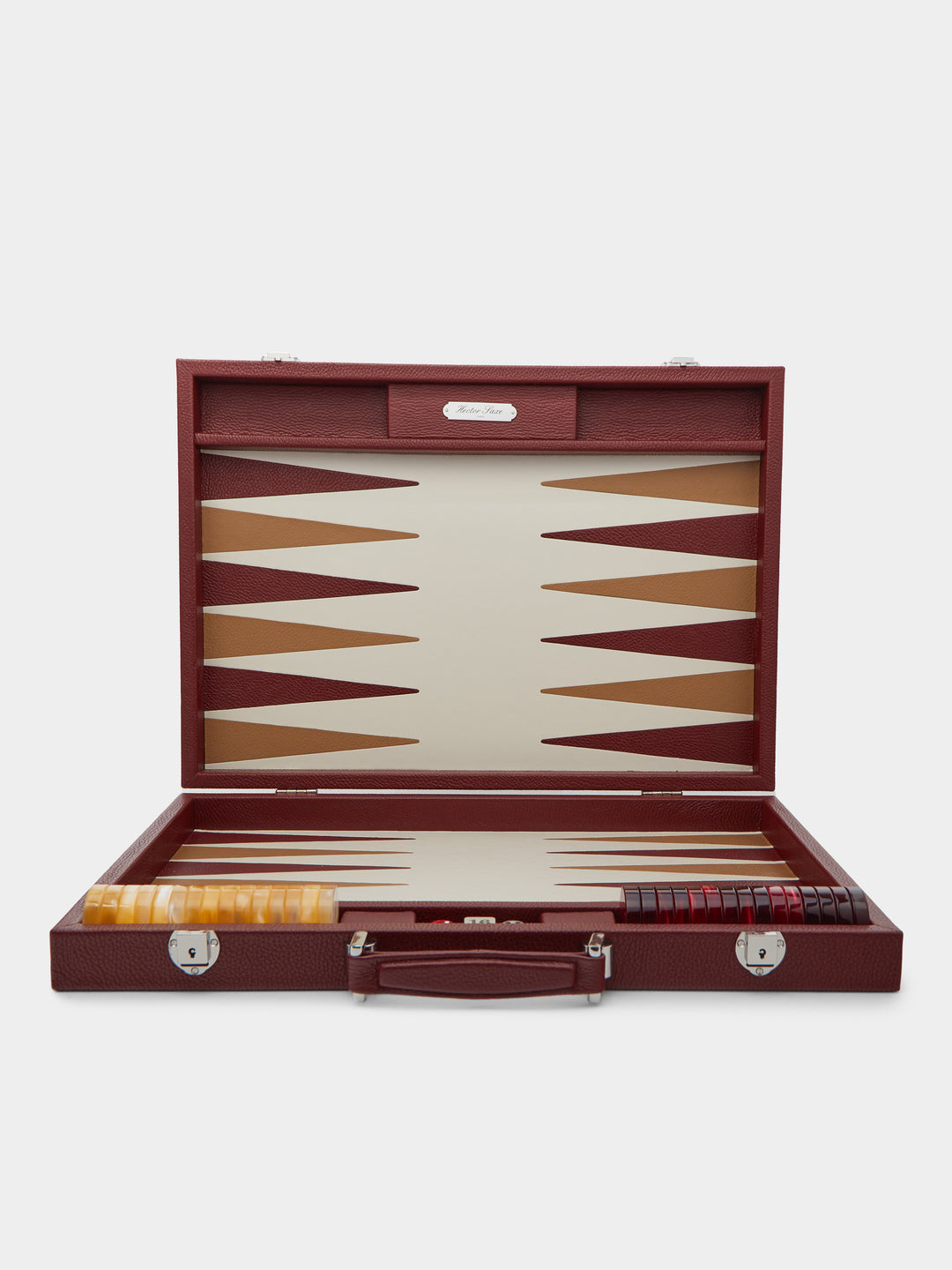 Red Leather Competition Backgammon Set by Hector Saxe | ABASK