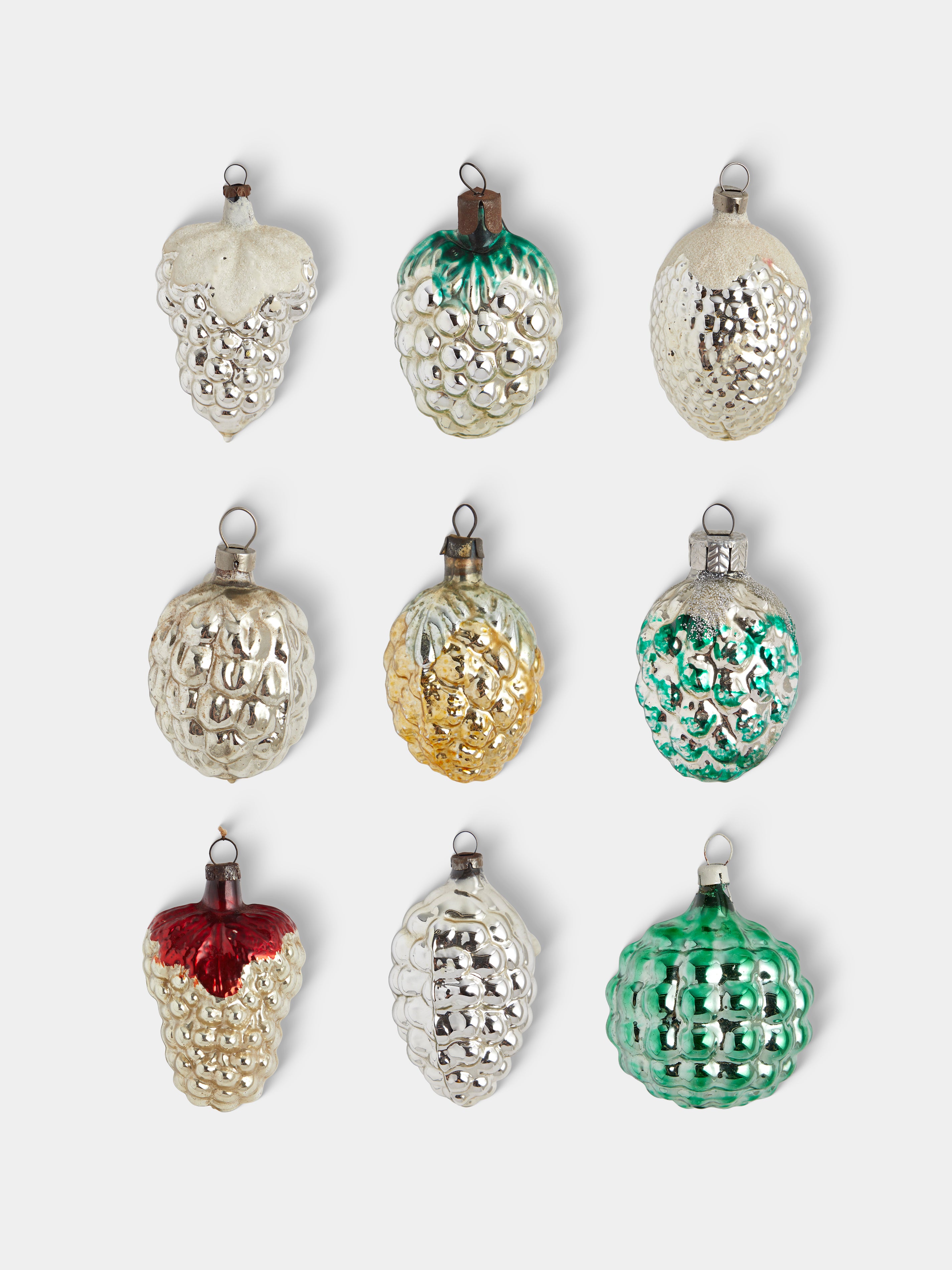 Silver Early-20th-Century Grape Glass Baubles (Set of 9) by Antique and ...