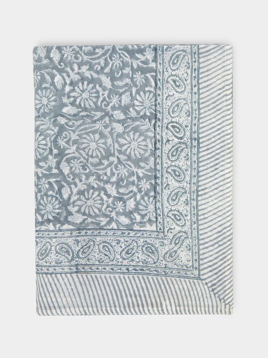 Blue Stripe Block-Printed Linen Napkins (Set of 4) by Chamois | ABASK