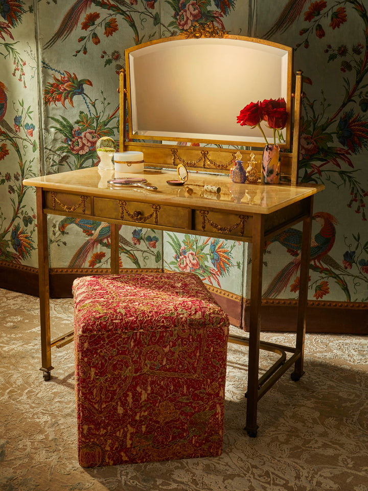 Red 19th-Century English Crewel Silk Cube by By Walid | ABASK