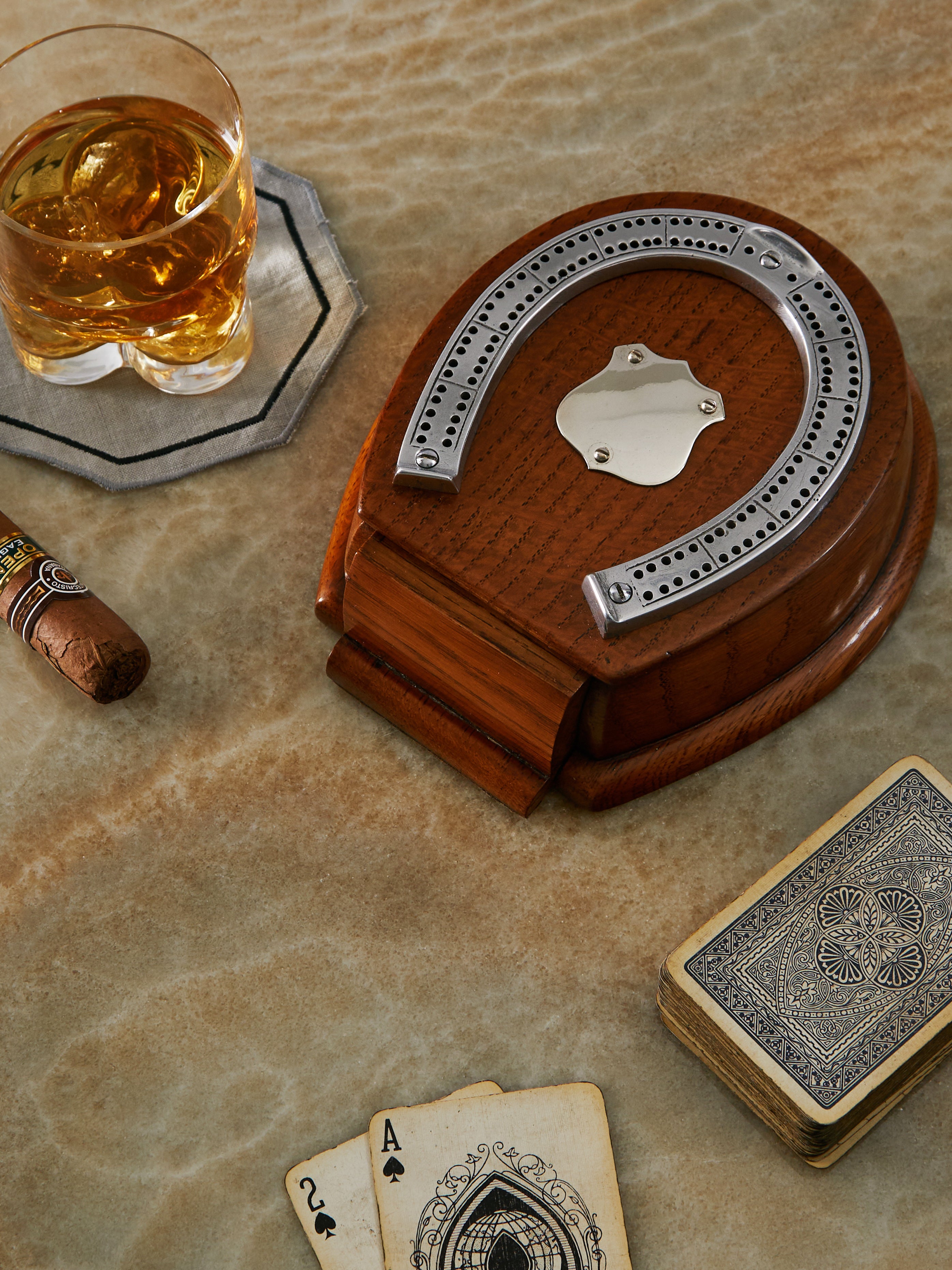 Brown 1910s Horse English Oak and Silver-Plated Cribbage & Cards Box by ...