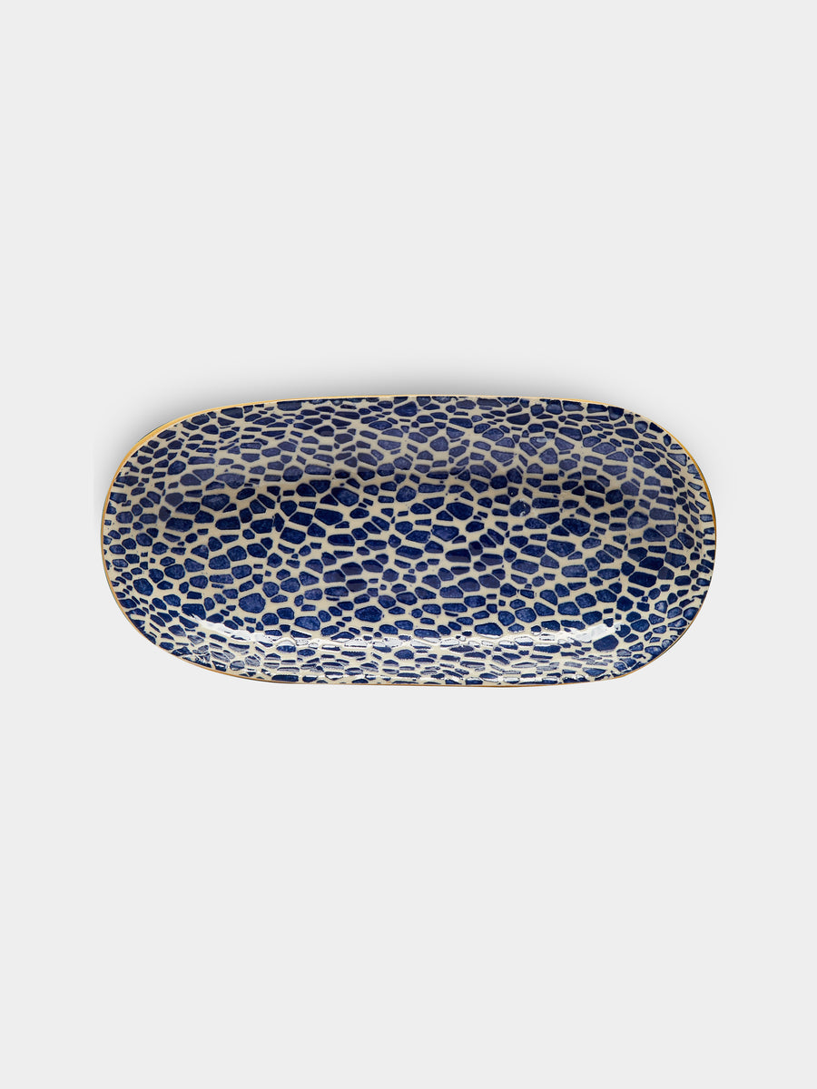 Blue Hand-Printed Ceramic Small Canape Platter by Terrafirma Ceramics ...