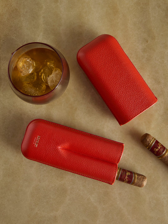 Green Grained Leather Cigar Case (2 Cigars) by Bosquet Paris | ABASK US