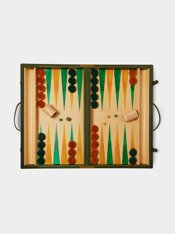 Green Wood and Leather Backgammon Set by Nick Plant | ABASK UK
