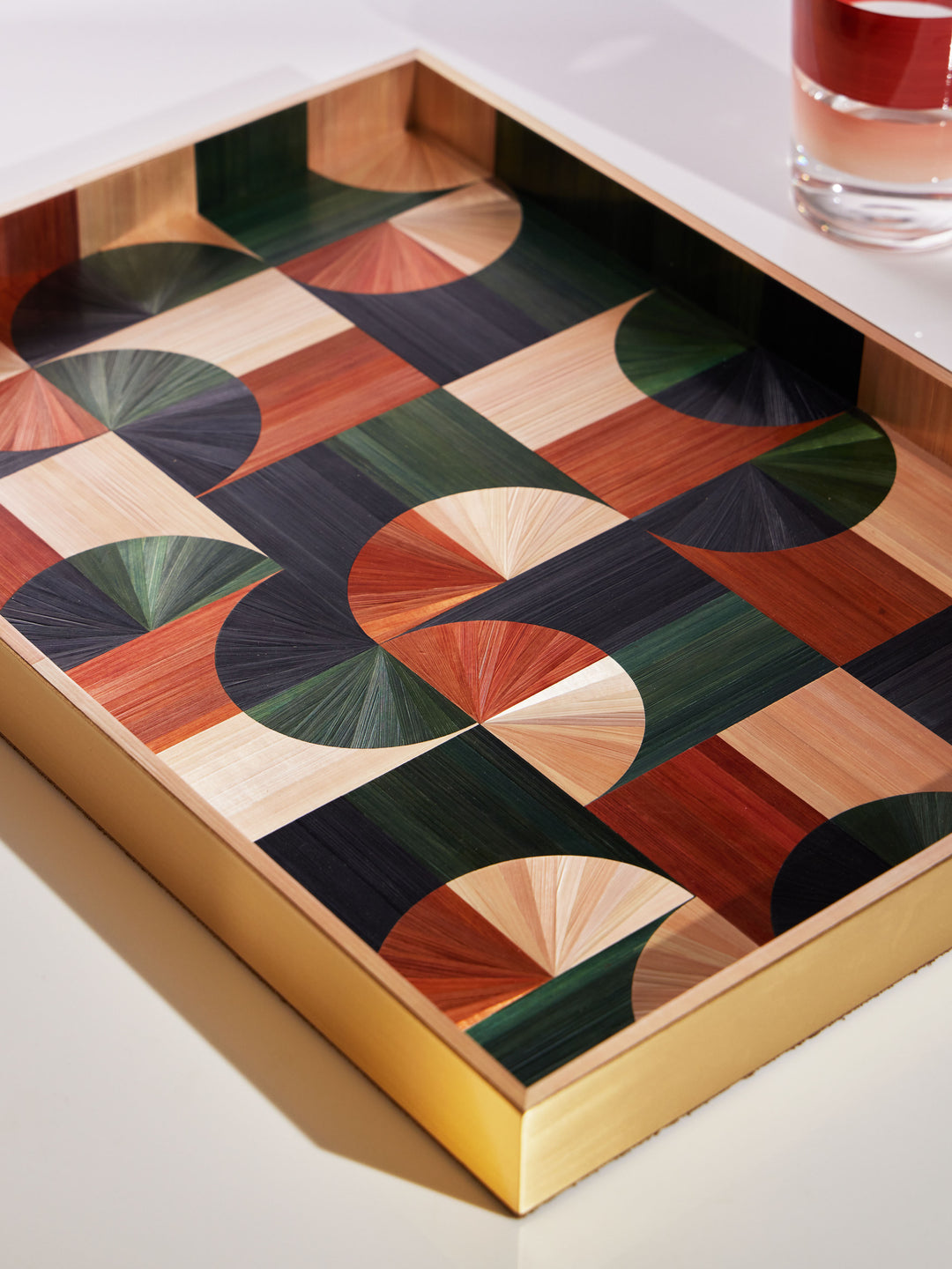 Multiple 60s Rye Straw Inlay Wood Tray (17.5in/45cm) by Ruda Studio | ABASK