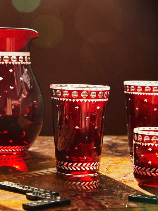 Pink Jungle Deco Hand-Engraved Crystal Pitcher by Artel | ABASK US