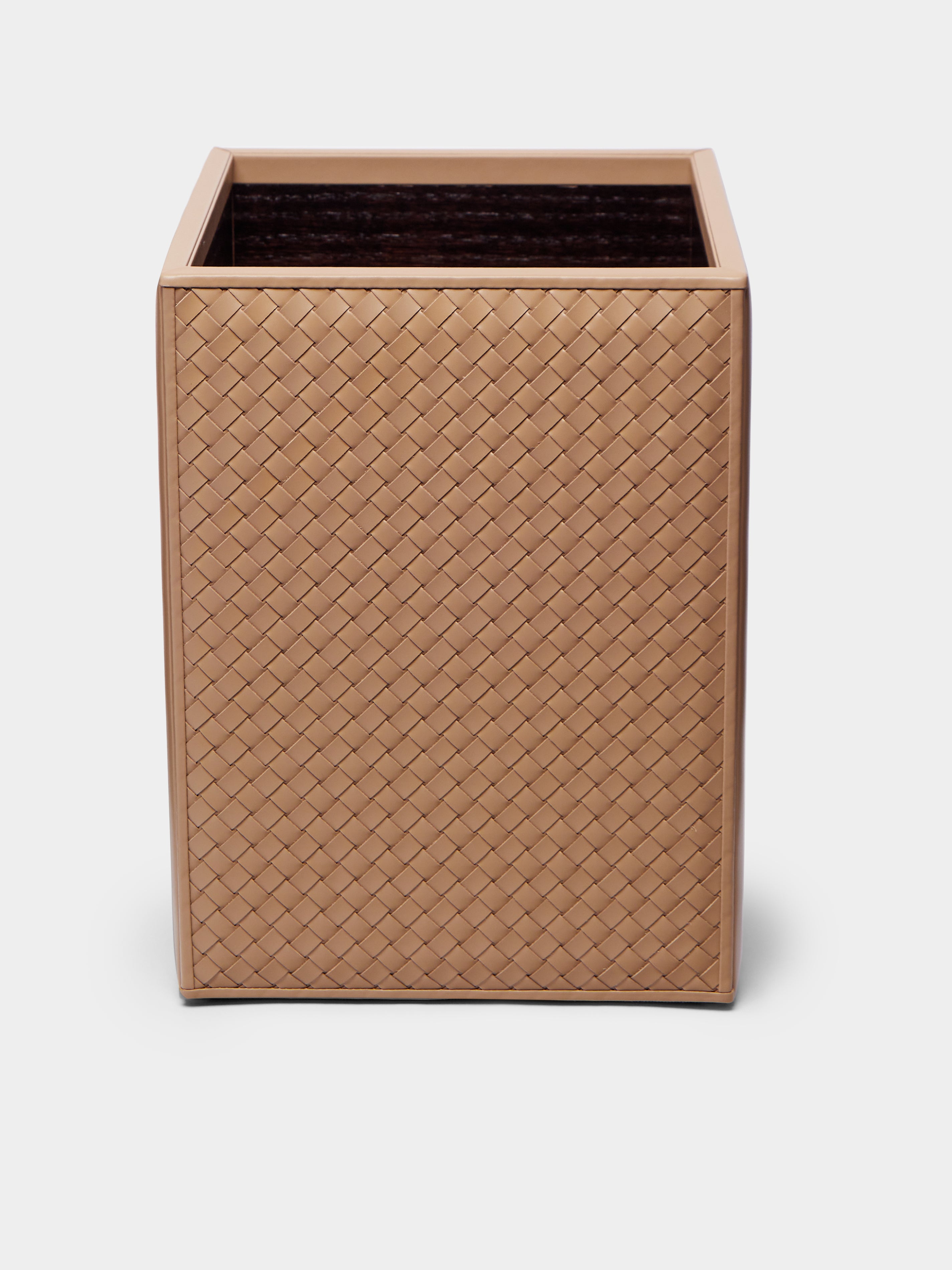 Brown Woven Leather Bin by Riviere | ABASK