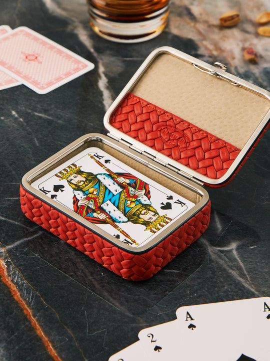 Orange Woven Leather Playing Cards Set by F. Hammann | ABASK