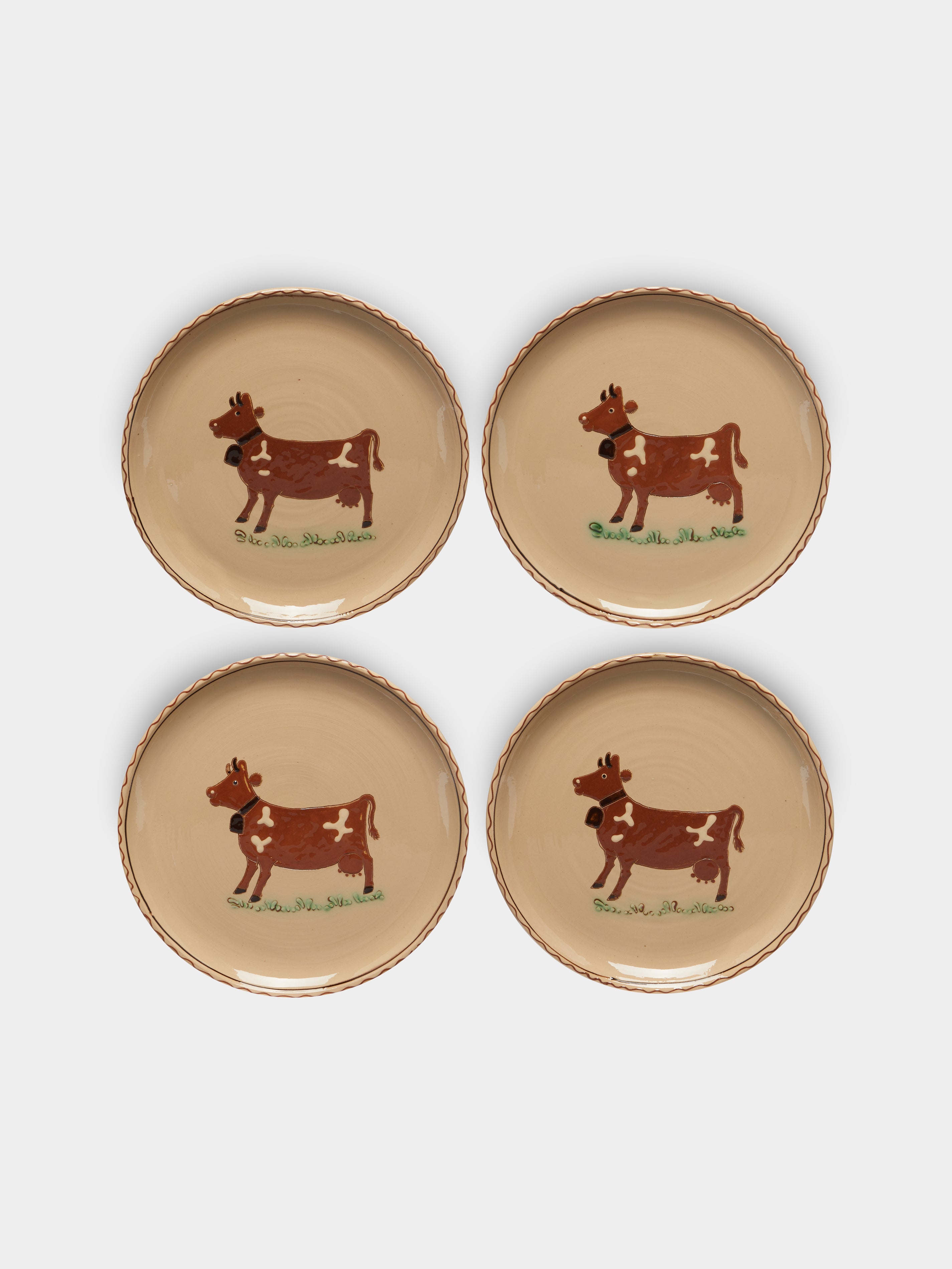 Cream Cows Hand-Painted Ceramic Dinner Plates – 9.5in/24cm (Set of 4 ...