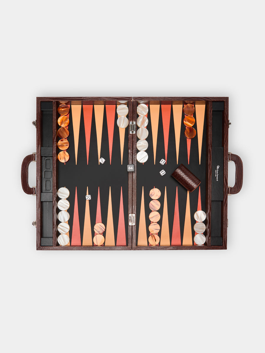 Brown Leather Large Backgammon Set with Handles by Renzo Romagnoli | ABASK