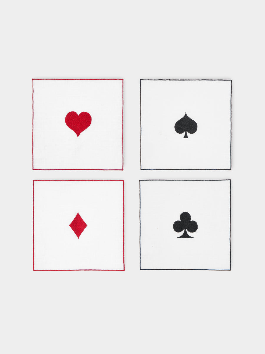 White Playing Cards Embroidered Linen Cocktail Napkins (Set of 4) by La ...