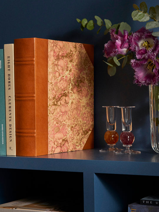 Blue Hand-Marbled Leather Bound Notebook by Giannini Firenze | ABASK