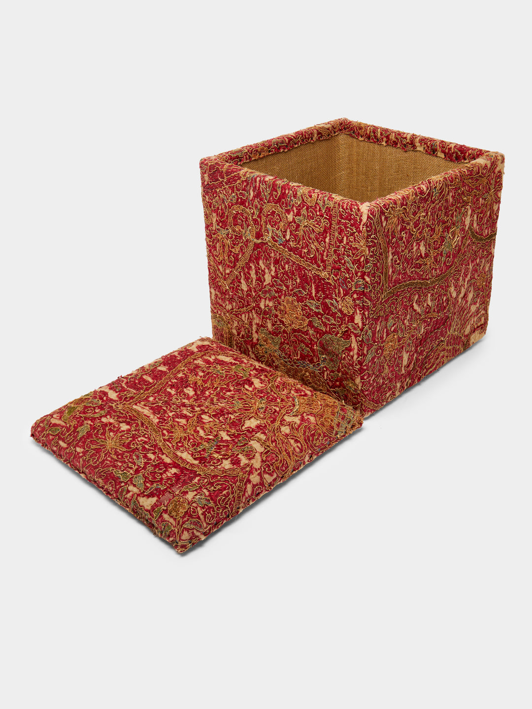 Red 19th-Century English Crewel Silk Cube by By Walid | ABASK