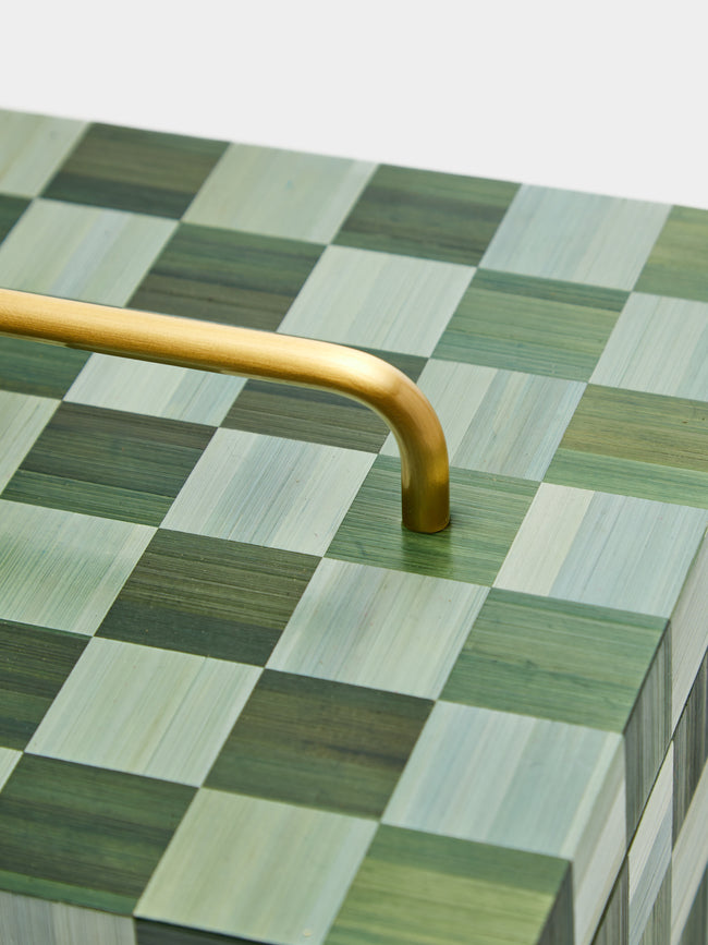 Brown Subway Weave Rye Straw Inlay Wood Box by Ruda Studio | ABASK UK