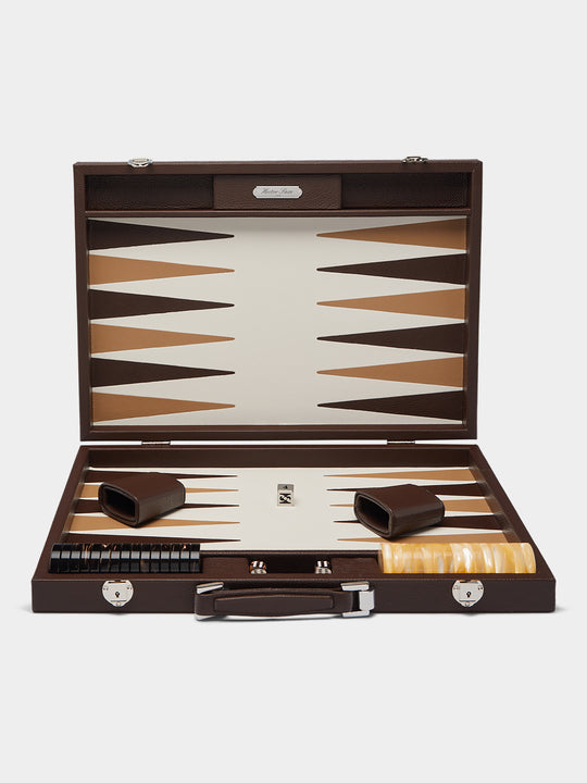 Brown Leather Backgammon Set by Giobagnara | ABASK