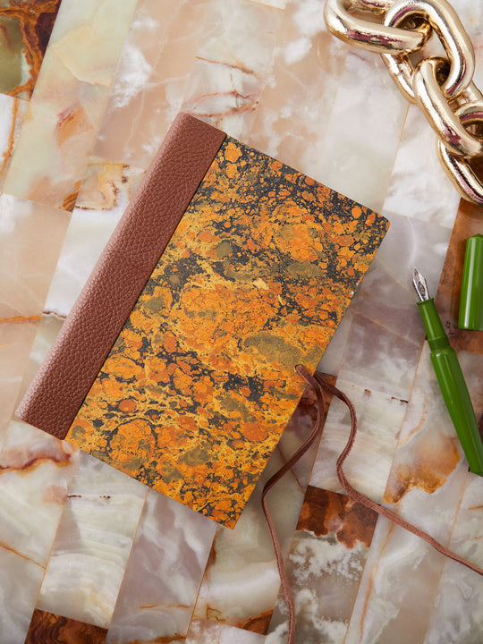 Blue Hand-Marbled Leather Bound Notebook by Giannini Firenze | ABASK US