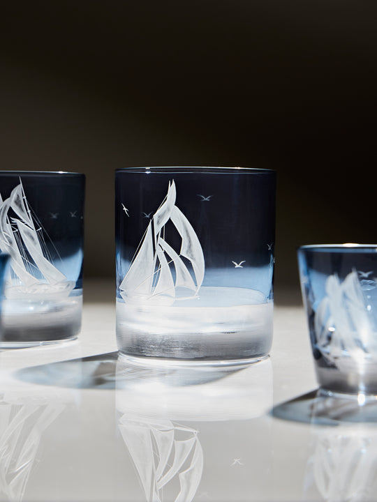 Blue Fizzy Hand-Blown Murano Glass Tumbler by Giberto | ABASK US