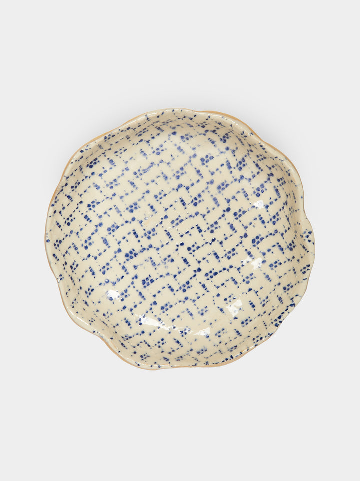 Blue Hand-Printed Ceramic Medium Scalloped Bowl by Terrafirma Ceramics ...