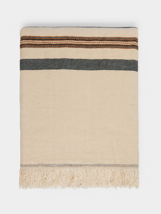 Brown Camp Stripe Belgian Linen Towel by Libeco | ABASK UK