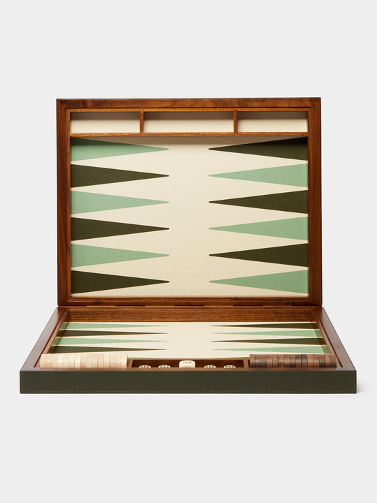 Green Leather Backgammon Set by Giobagnara | ABASK