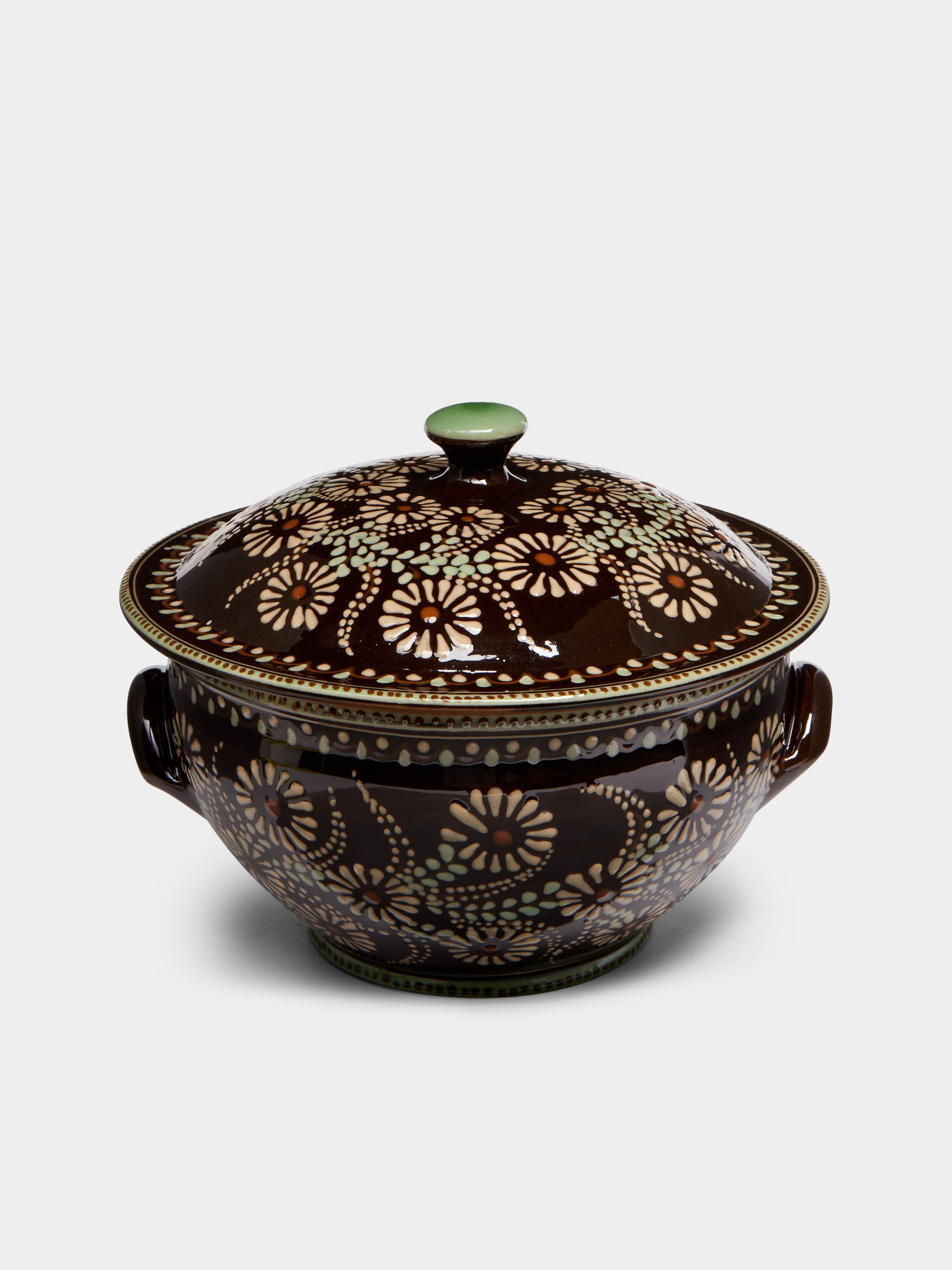 Brown Flowers Hand-Painted Ceramic Lidded Tureen by Poterie d’Évires ...
