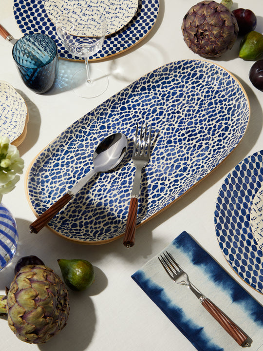 Blue Hand-Printed Ceramic Small Canape Platter by Terrafirma Ceramics ...