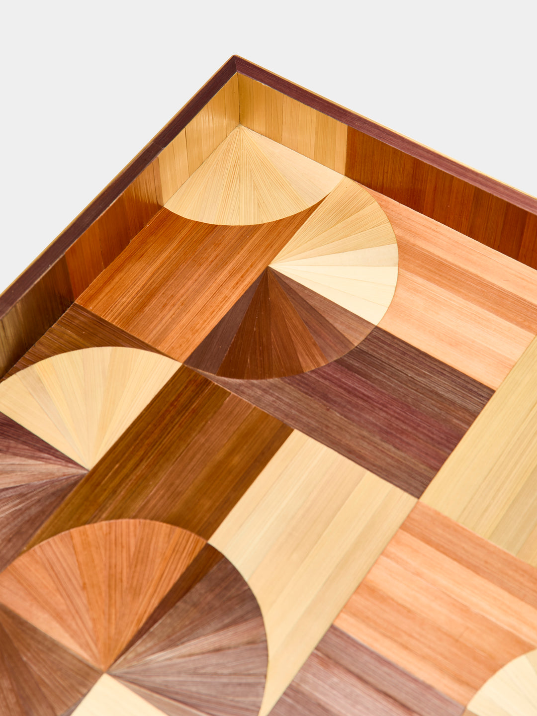 Brown 60s Rye Straw Inlay Wood Tray (17.5in/45cm) by Ruda Studio | ABASK