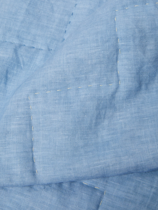 Blue Hand-Embroidered Linen Quilt by Tuck It In | ABASK UK