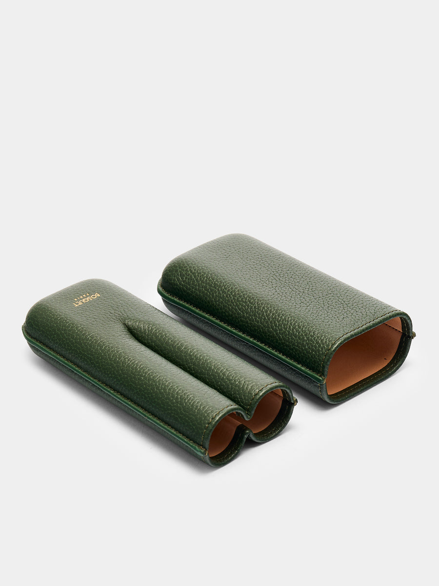 Green Grained Leather Cigar Case (2 Cigars) by Bosquet Paris | ABASK
