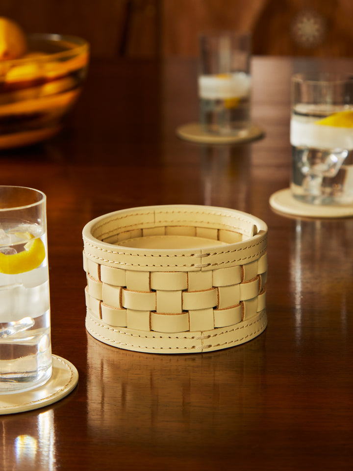 Cream Barcelona Water-Resistant Leather Coasters (Set of 10) by Riviere ...