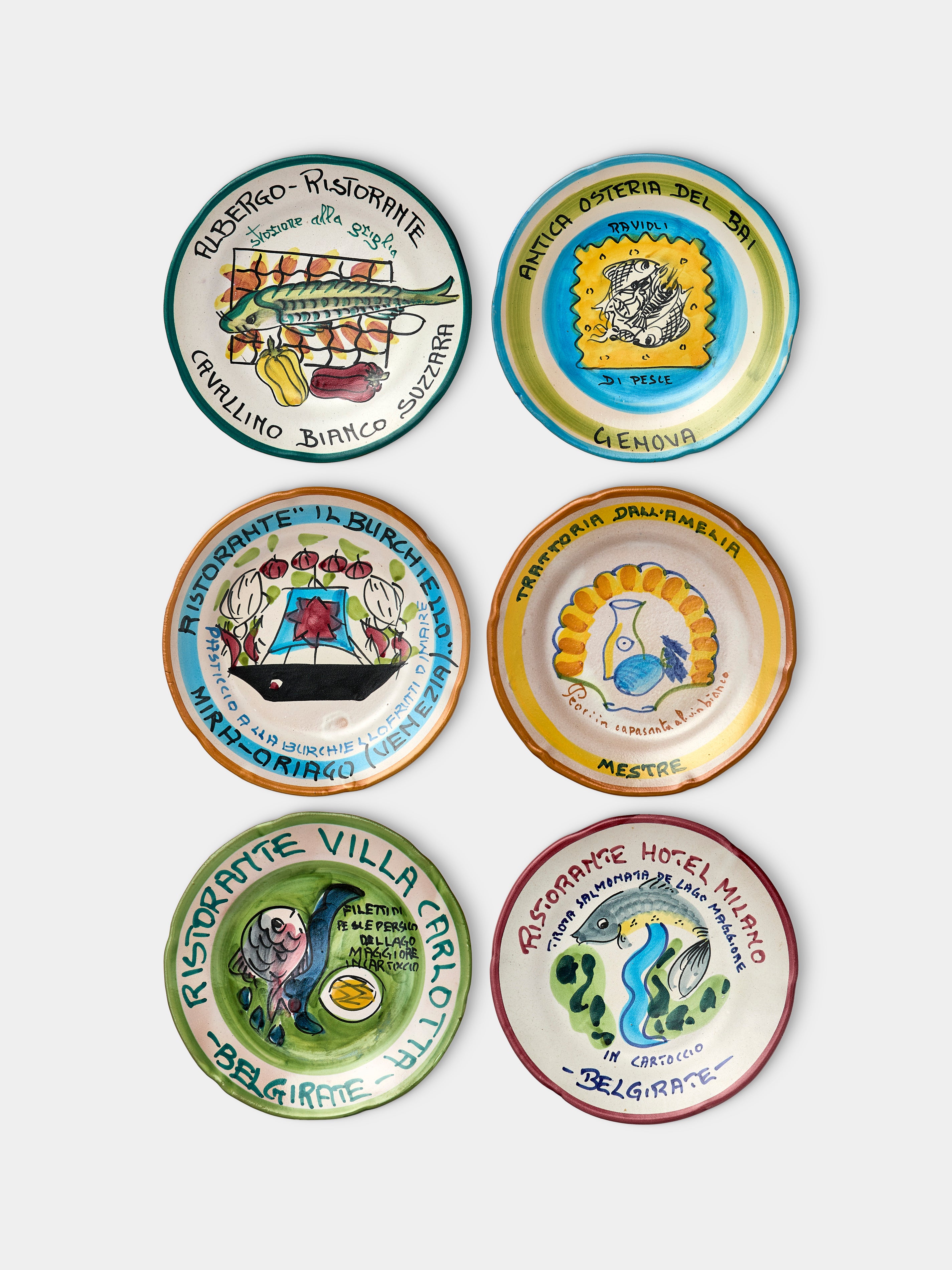 Multiple Mid-Century Buon Ricordo Hand-Painted Ceramic Dinner Plates ...