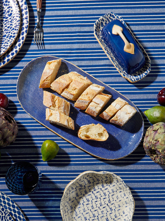 Blue Hand-Printed Ceramic Small Canape Platter by Terrafirma Ceramics ...